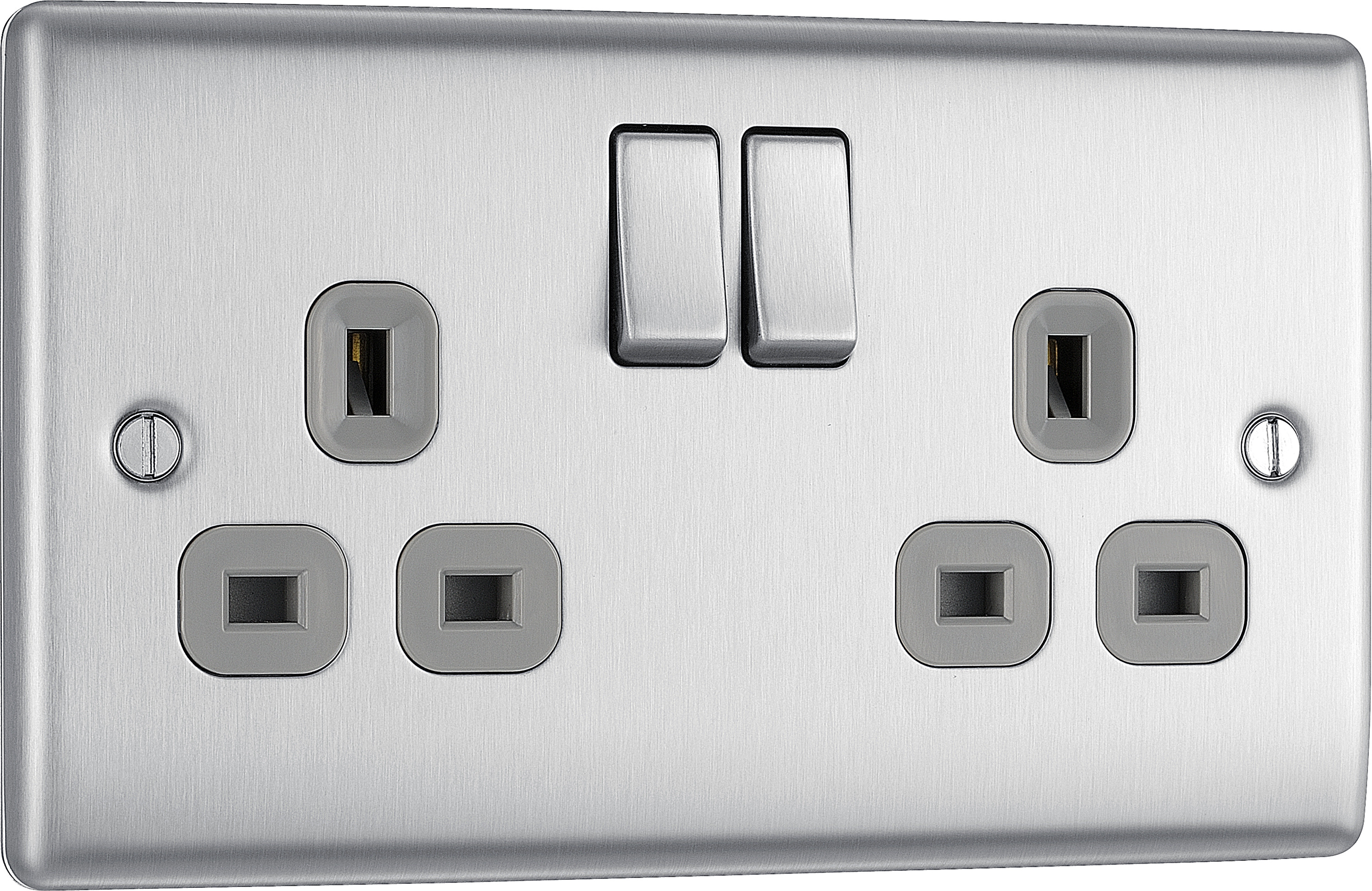 Brushed Steel Double 13a Socket Nexus