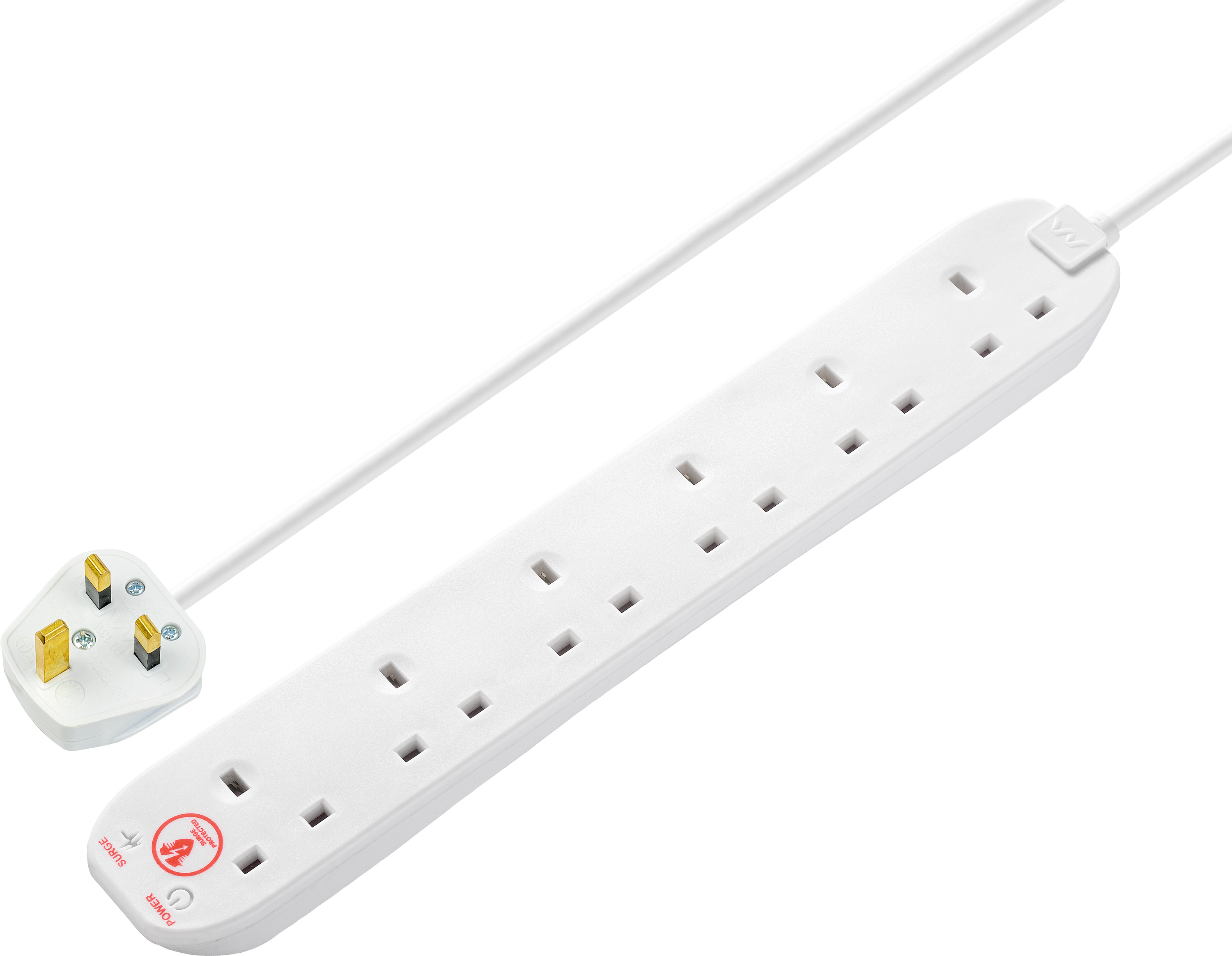 6 Socket Surge Protected Extension Lead 2m 13 Amp