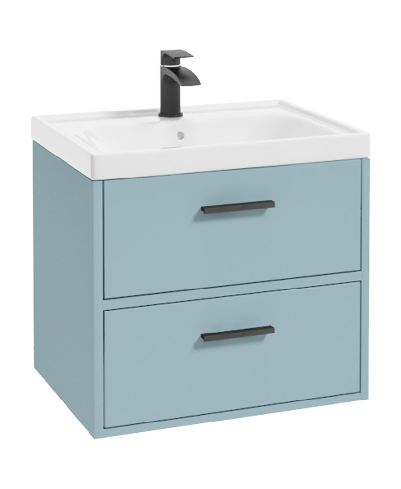 Finland Vanity Unit Matt Morning Sky Blue-Matt with Black Handles - 60cm