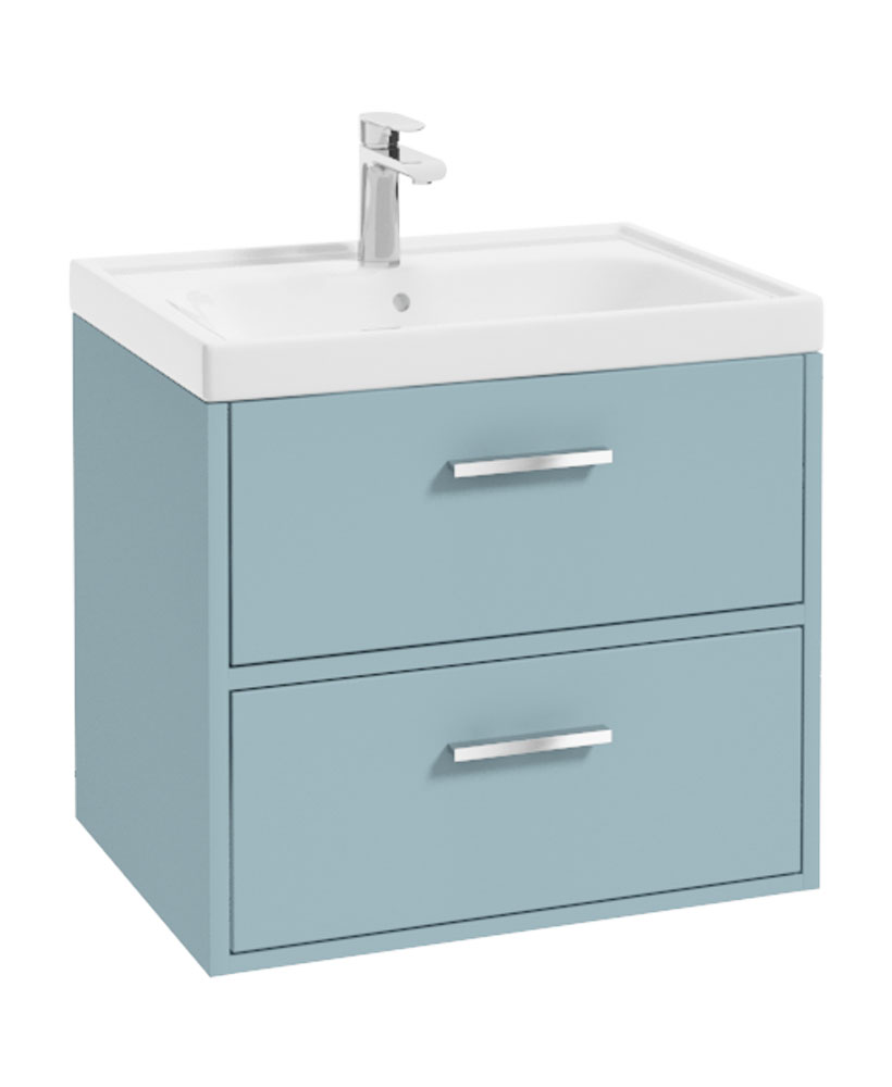 Finland Wall Hung Vanity Unit with Morning Sky Blue-Chrome Handles - 600mm