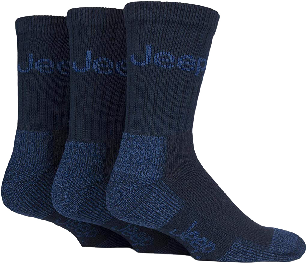 Mens Cushion Sole Jeep Terrain Safety Boot Socks - 6-11 Navy 3 Pack