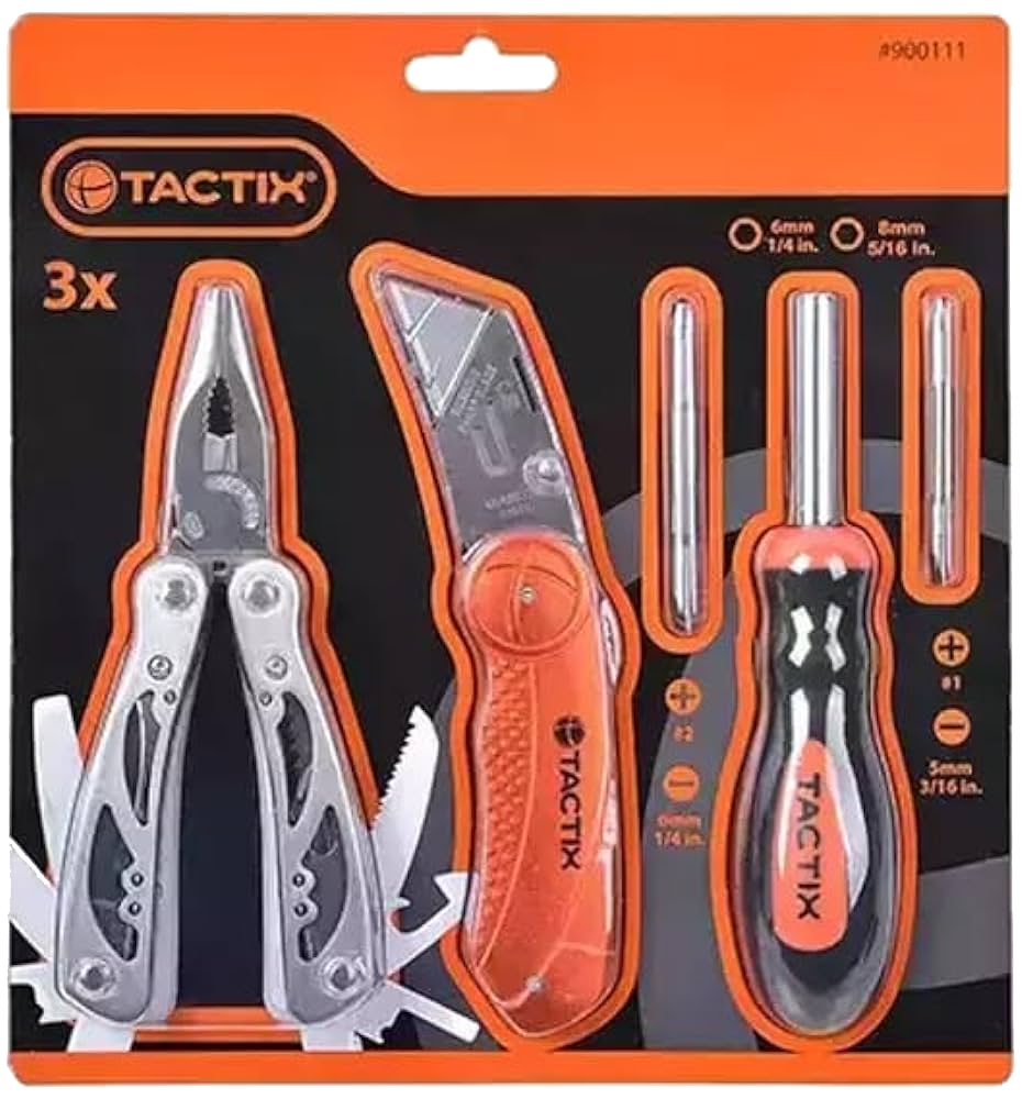 3 Pc Tool Set comes with Multi Function Pliers & Folding Knife, Screwdriver Tactix