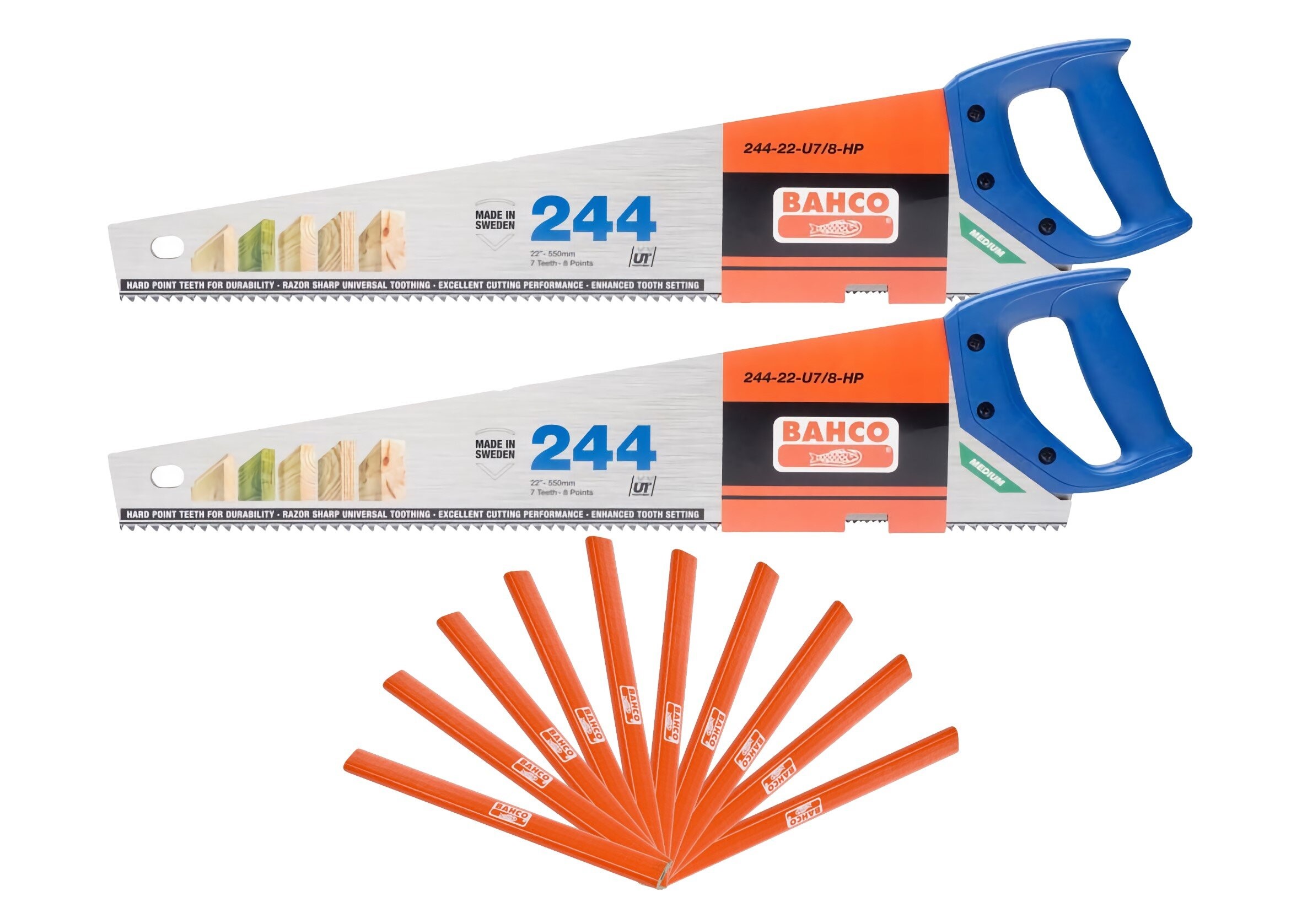 Bahco 244 Saw Twin Pack With 10 Pencils