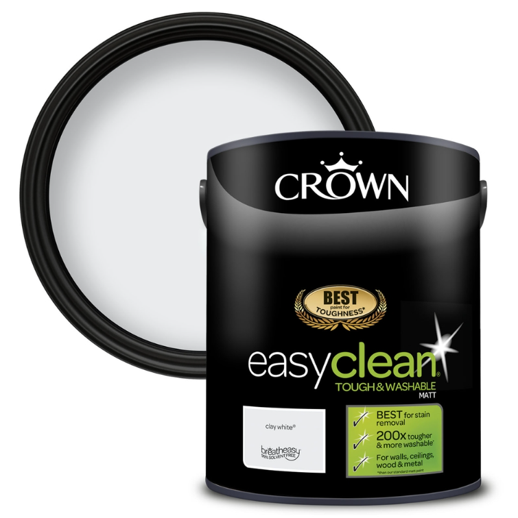 Crown Easyclean Matt White Paint 200 Times Tougher Stain Resistant - 5L