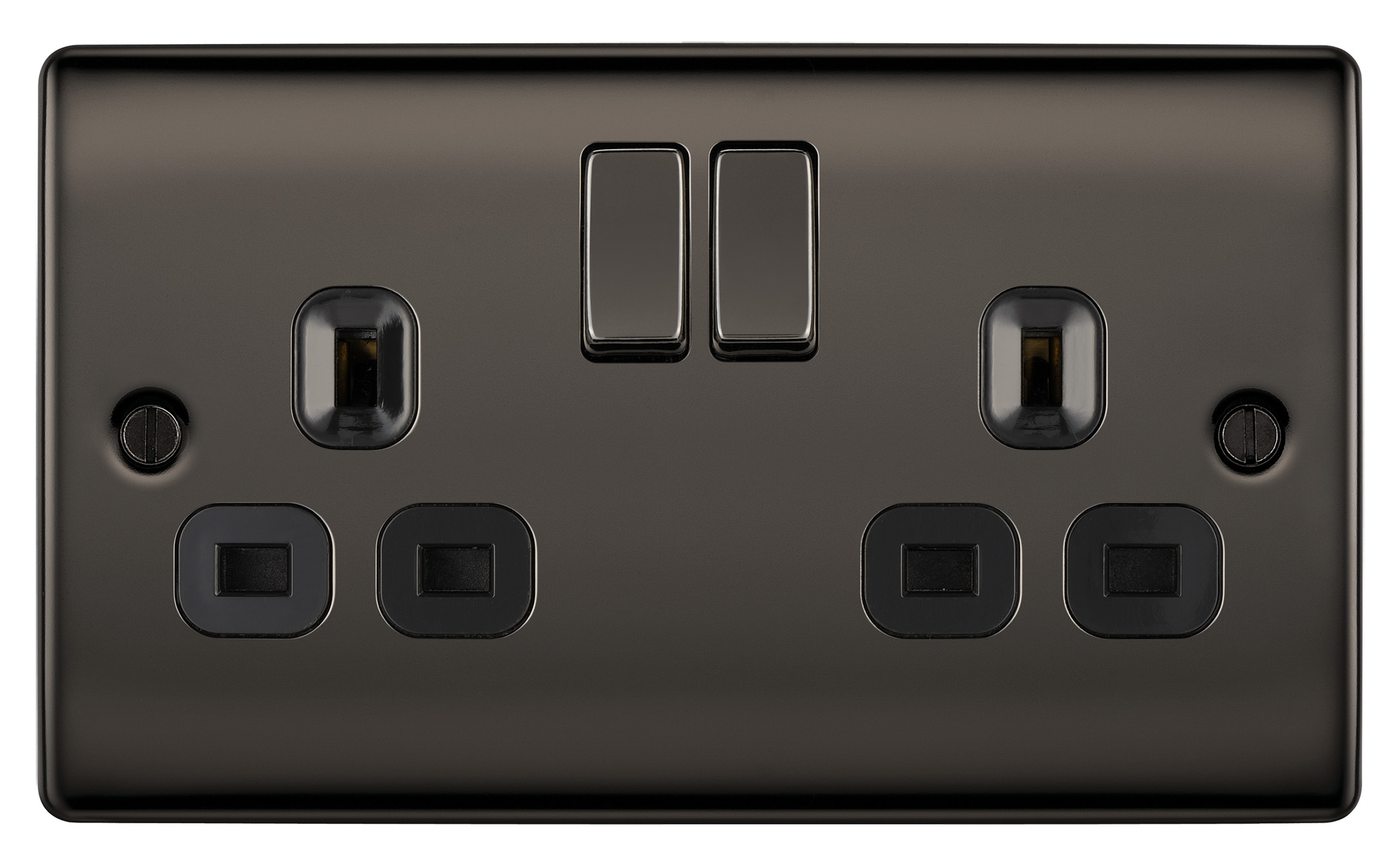 Black Nickel Double Switched 13a Power Socket