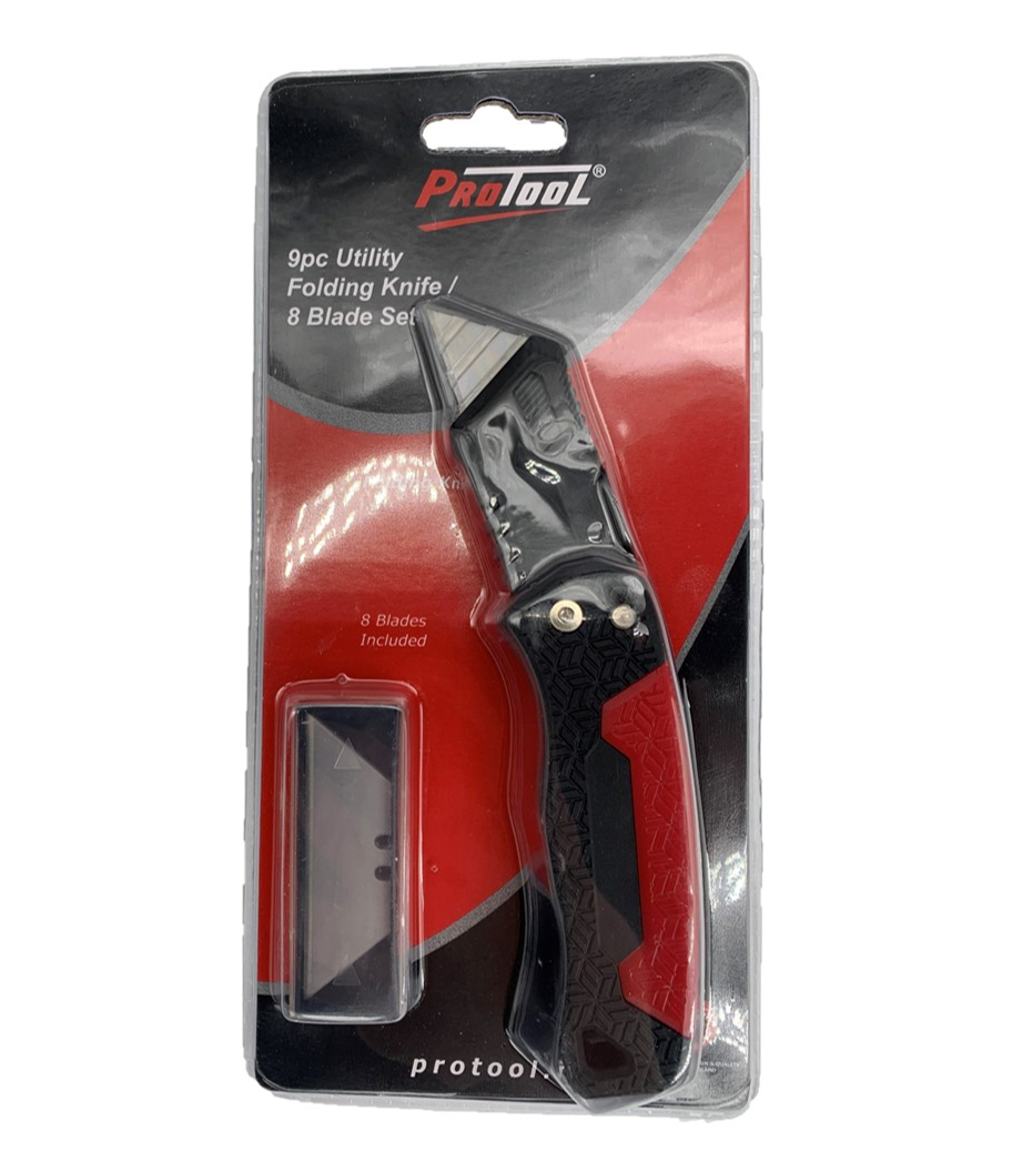 Protool 9 Piece Utility Folding Knife with 8 Blade Set