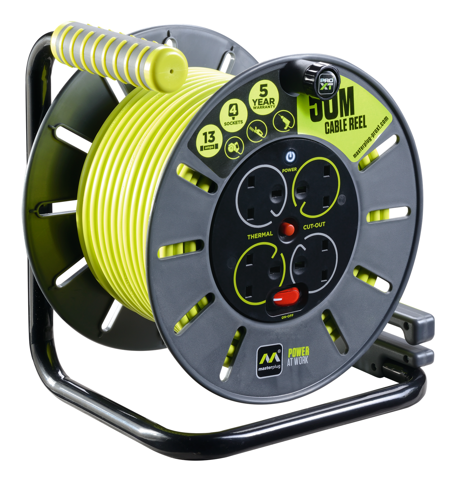 50m Pro Xt 4gang Open Reel Cable Reel Green
